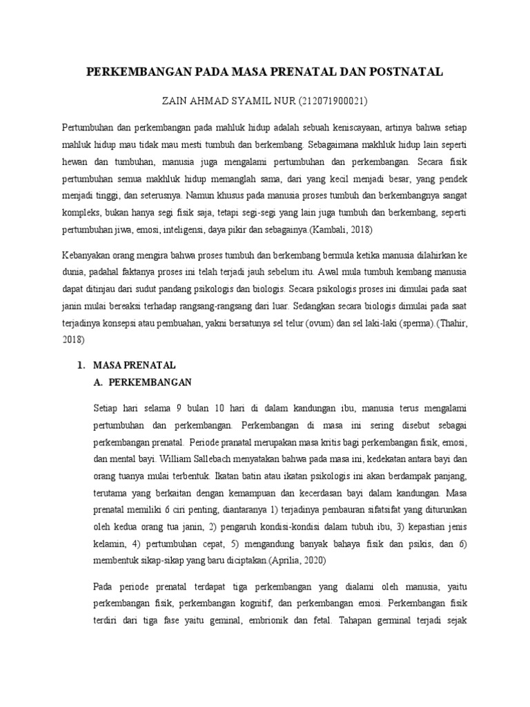 Perkembangan Pada Masa Prenatal Dan Postnatal | PDF