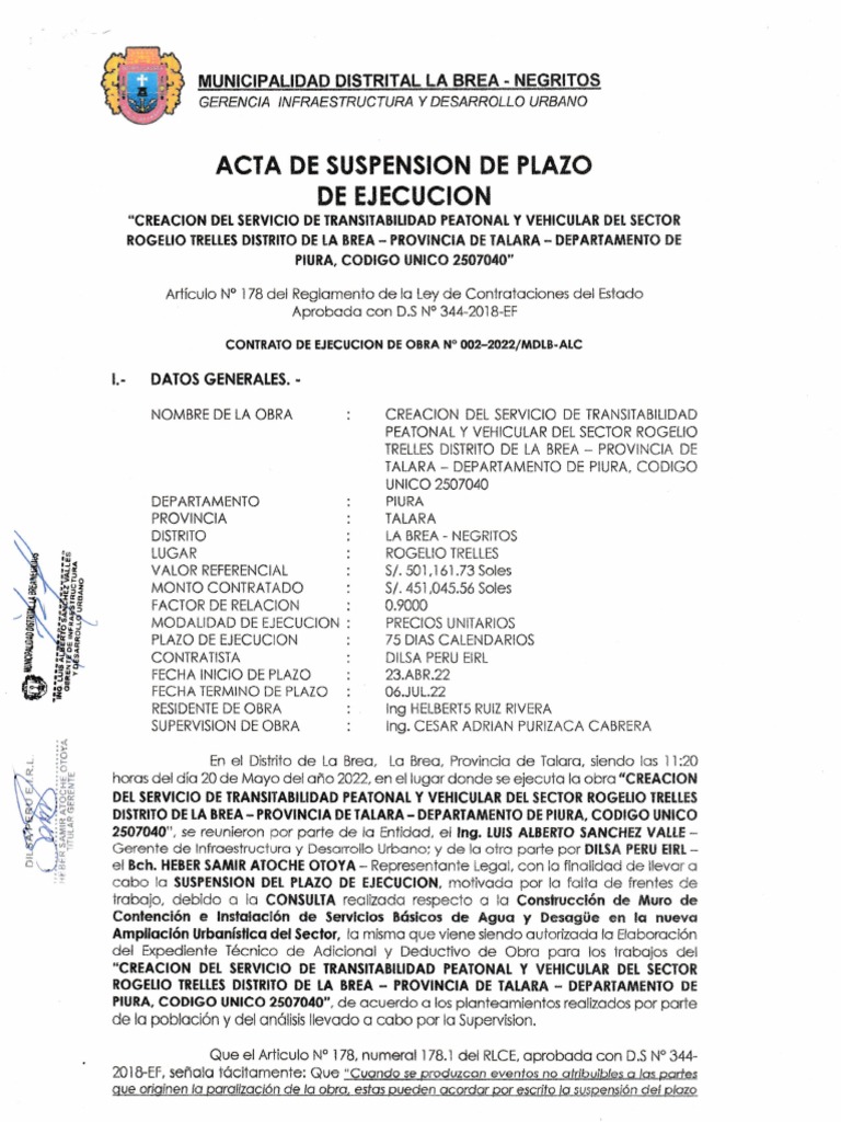 Acta de Suspension de Plazo de Ejecucion | PDF