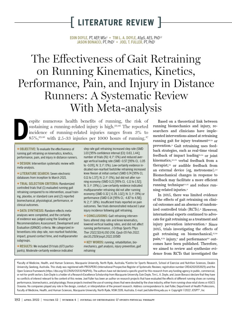 The Effectiveness of Gait Retraining On Running Kinematics, Kinetics ...