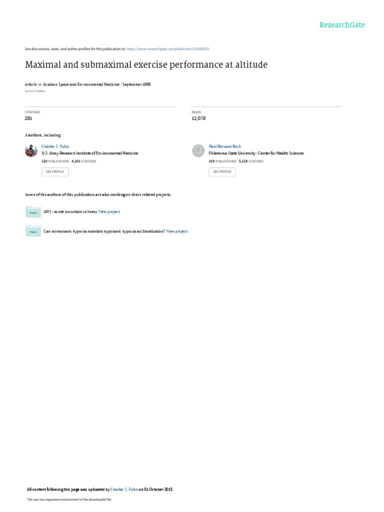 Maximal and submaximal exercise performance at altitude | PDF