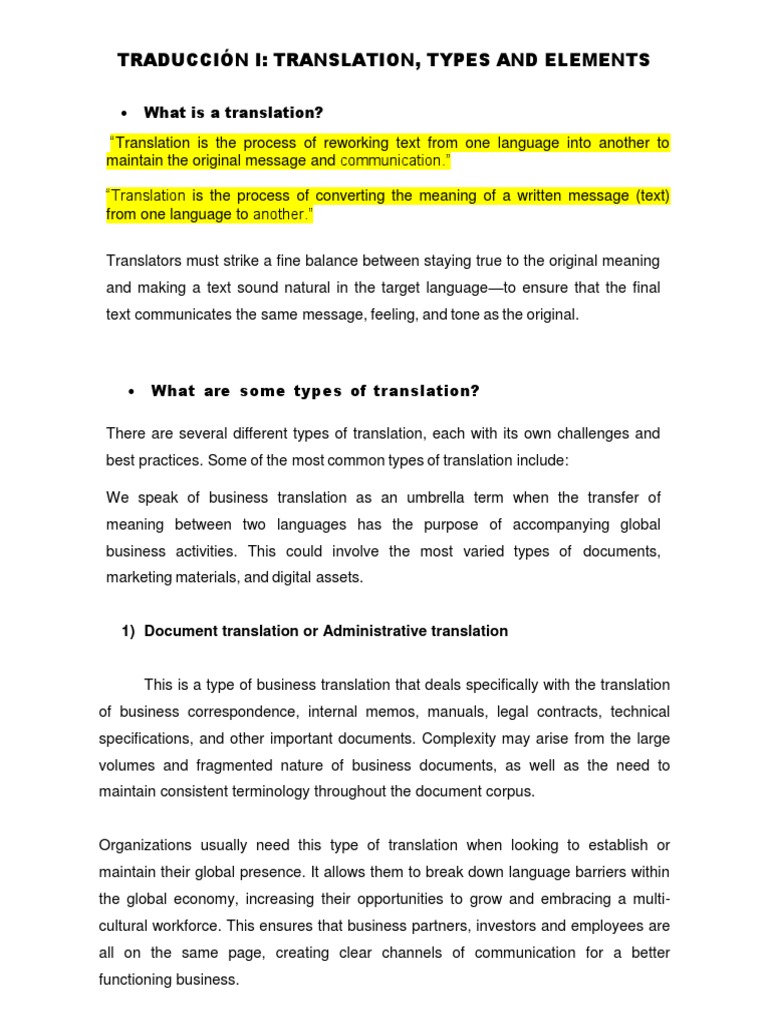 Traducción Unidad 1 - Translation, Types and Elemnts | PDF ...