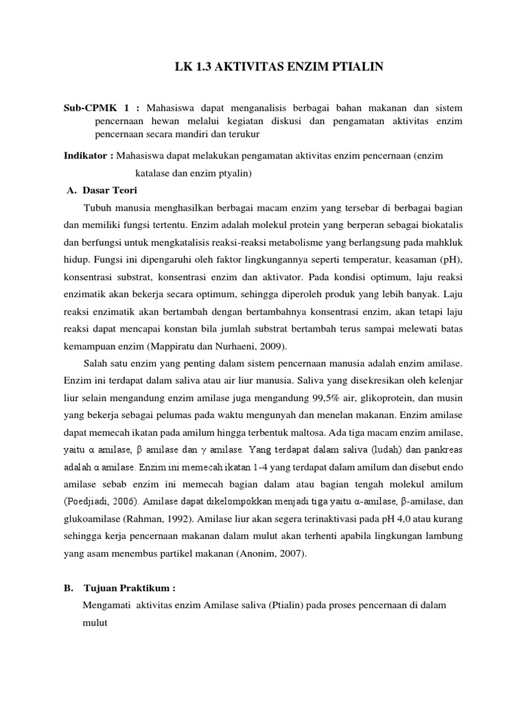 LK 1.3 Aktivitas Enzim Ptialin | PDF