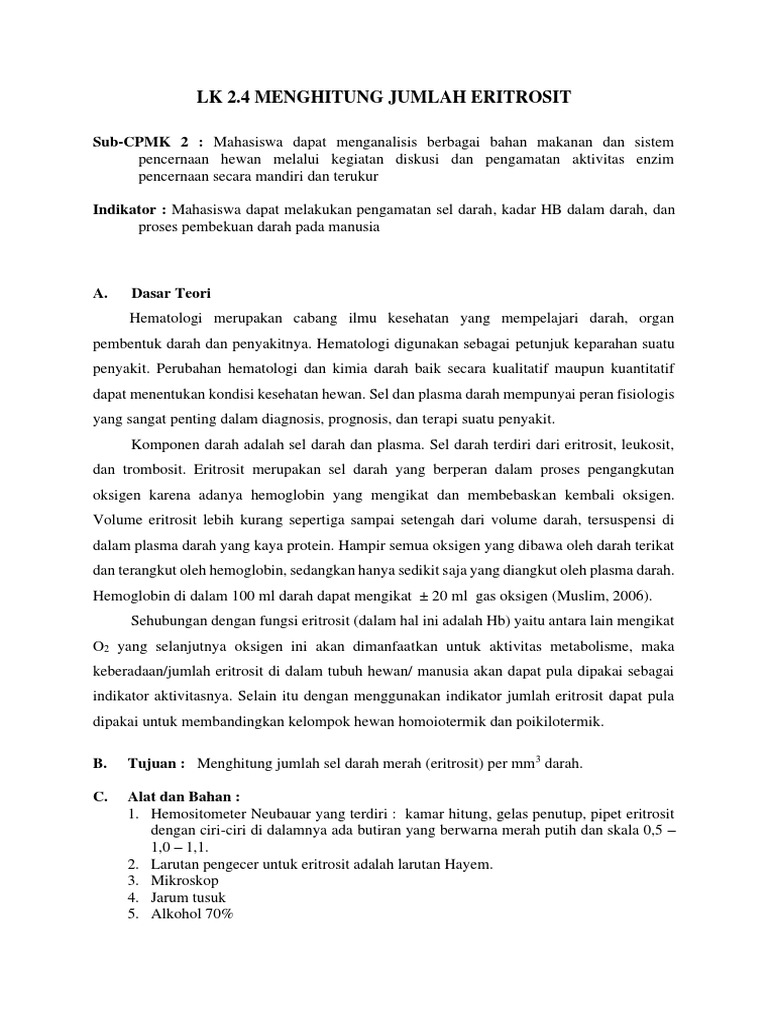 LK 2.4 Menghitung Jumlah Eritrosit | PDF