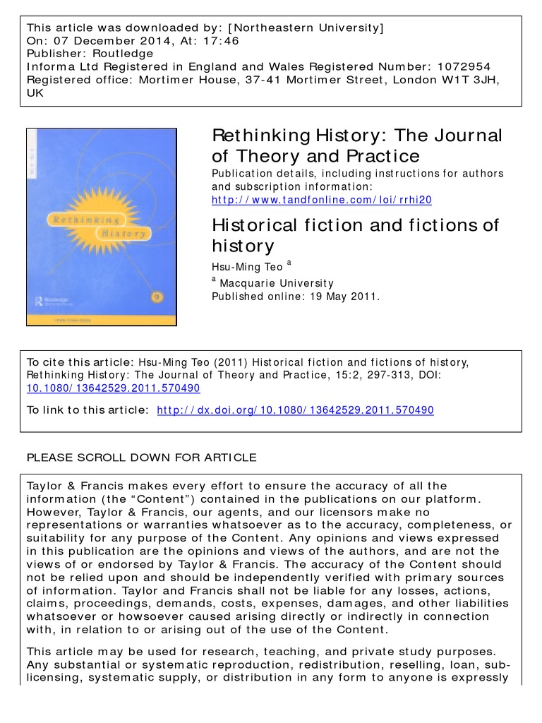 Historical Fiction and Fictions of History, De Hsu-Ming Teo | PDF | Novels | Historical Fiction