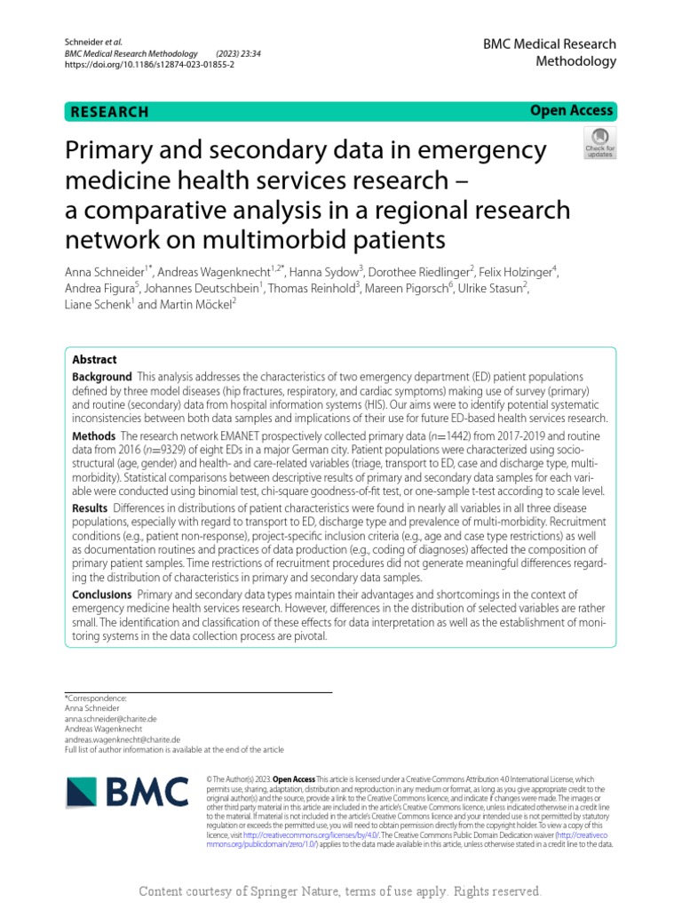 Primary and Secondary Data in Emergency Medicine H | PDF | Health Care ...
