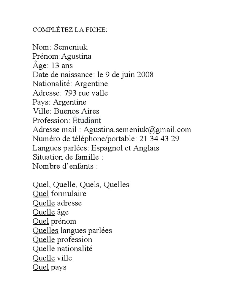 Complétez La Fiche | PDF