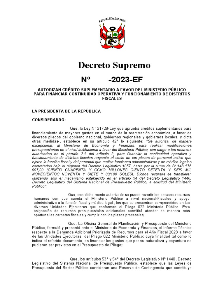 Proyecto DS - 1 | PDF | Presupuesto | Presupuesto del gobierno