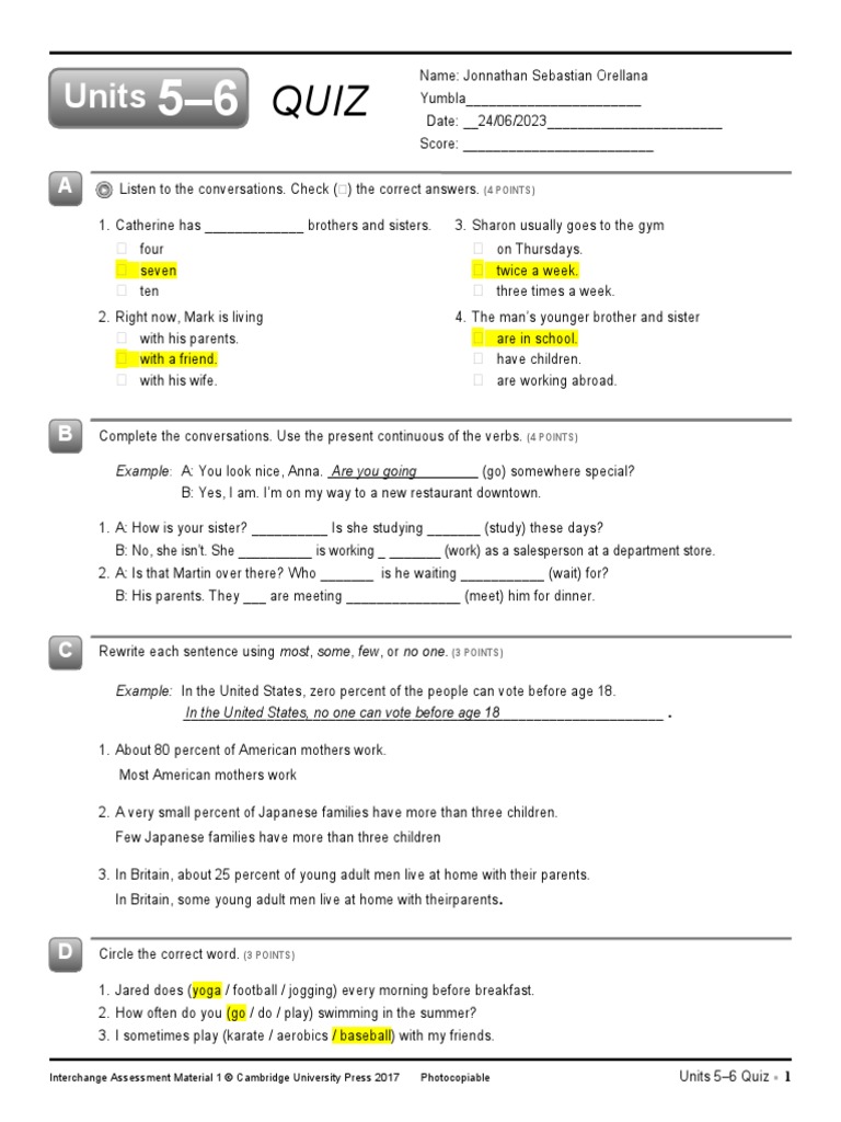 Units 5 - 6 Quiz | PDF | Language Arts & Discipline | Wellness
