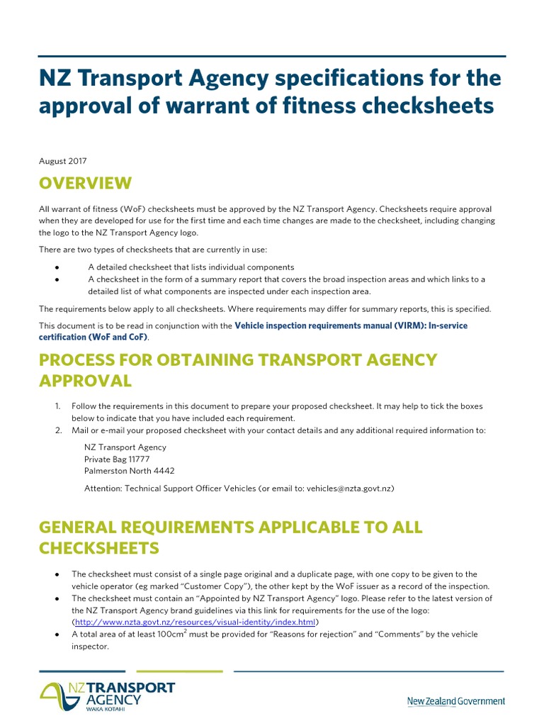 Wof Checksheet Specs | PDF | Trailer (Vehicle) | Wheel