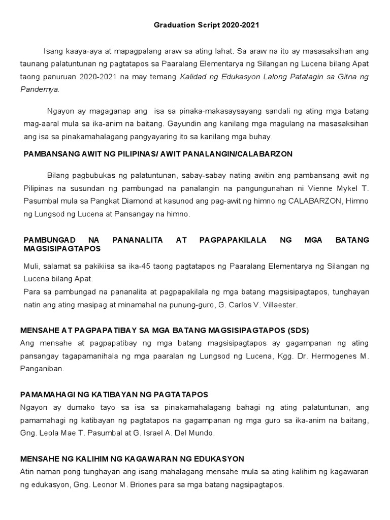Graduation Script 2020 2021 | PDF