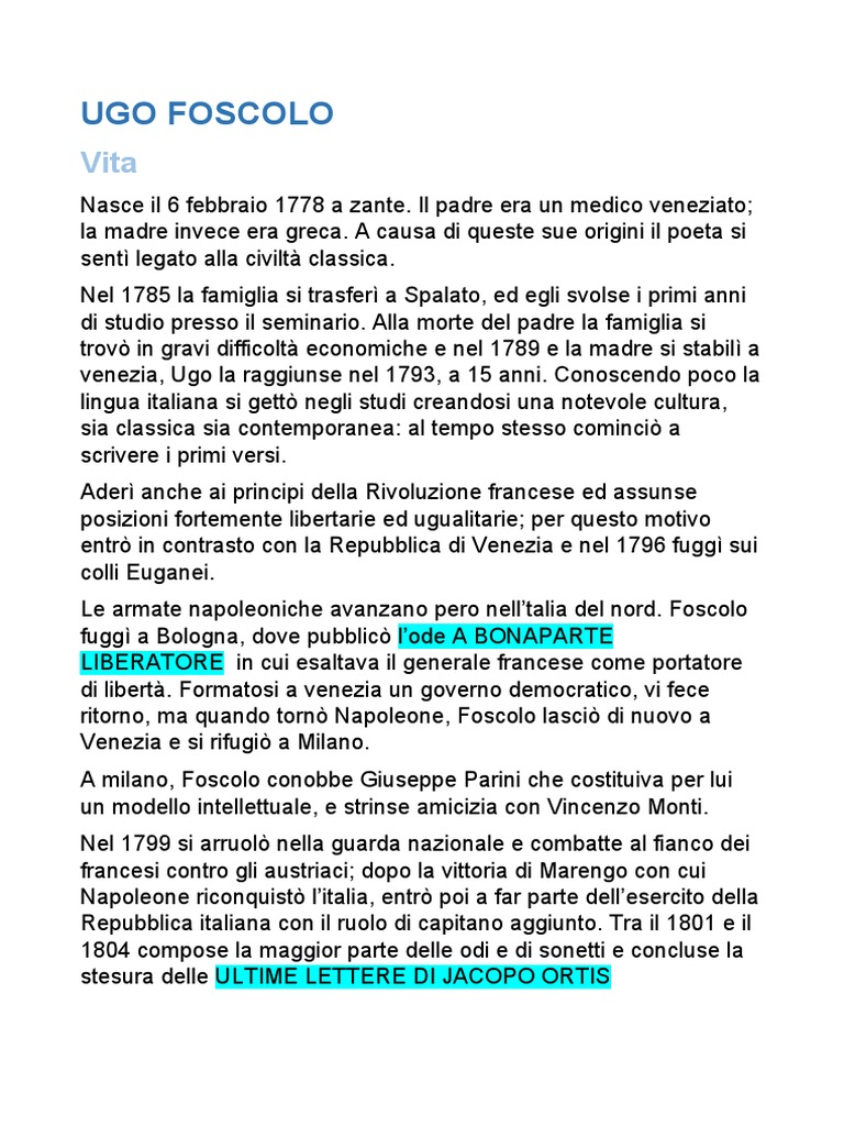 Ugo Foscolo | PDF