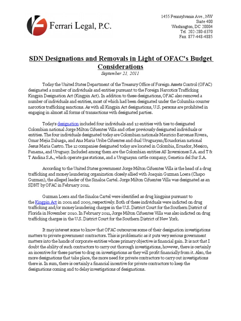 OFAC SDN Designations and Removals in Light of OFAC's Budget ... OFAC SDN Designations and Removals in Light of OFAC's Budget ...