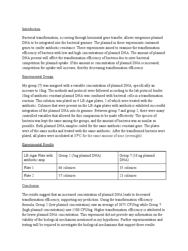 BIO - Bacterial Transformation Paper | PDF