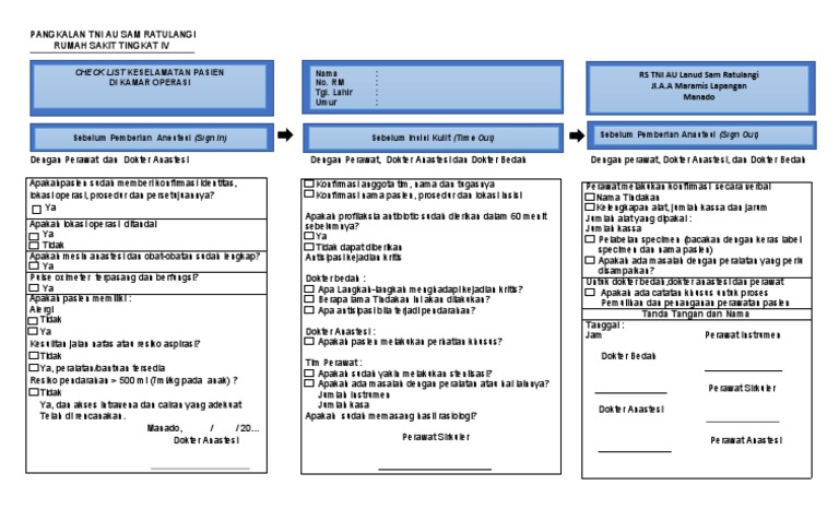 Formulir (Sign In, Time Out, Sign Out) | PDF