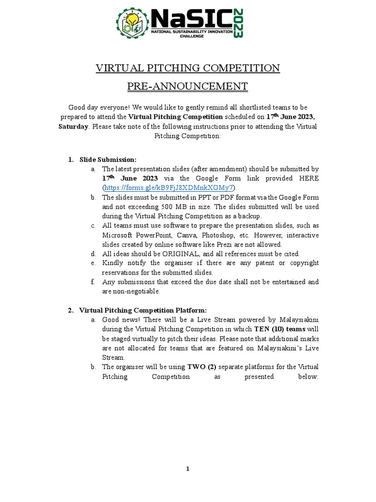 Virtual Pitching Competition | PDF