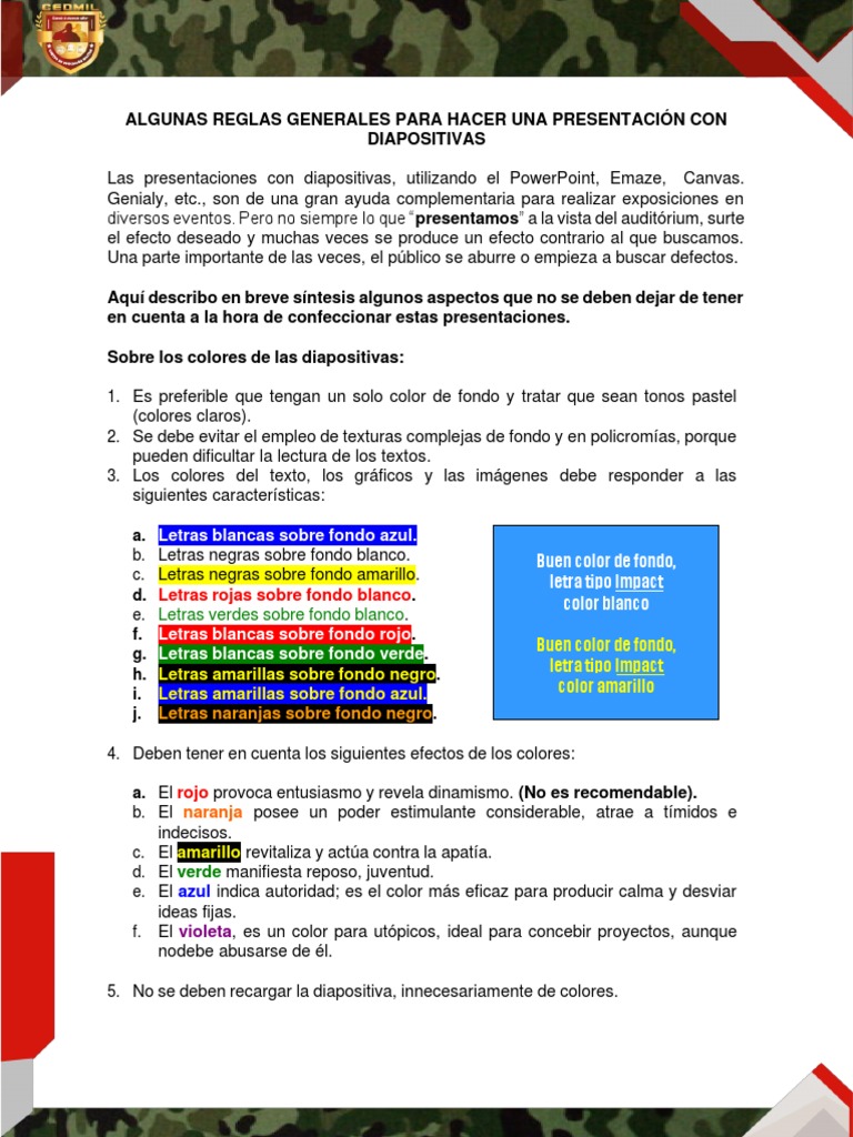 Reglas para Presentaciones Efectivas | PDF | Color | Blanco
