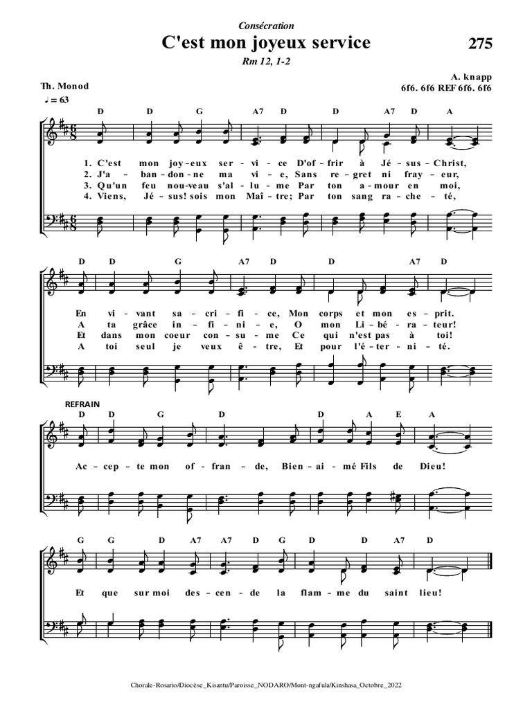C'est mon joyeux service - Paroles et Accords | PDF