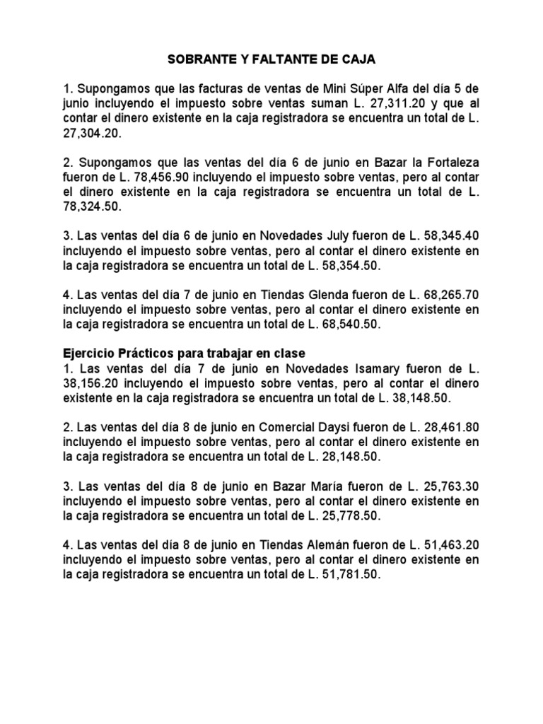 Sobrante y Faltante de Caja | PDF