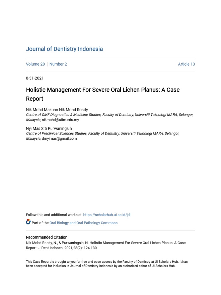 Holistic Management For Severe Oral Lichen Planus - A Case Report | Download Free PDF ...