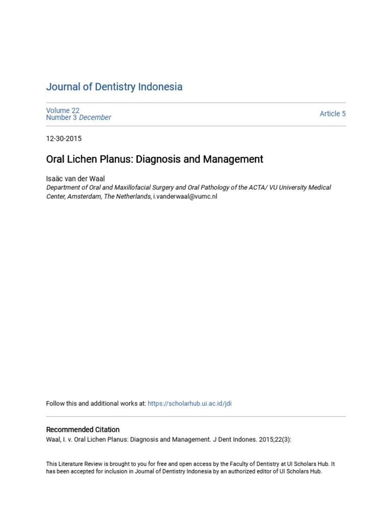 Oral Lichen Planus - Diagnosis and Management | PDF