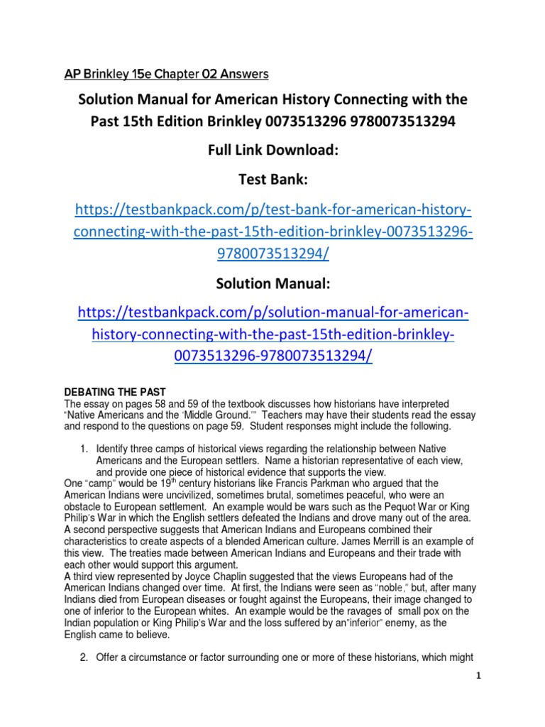 Solution Manual For American History Connecting With The Past 15th ...