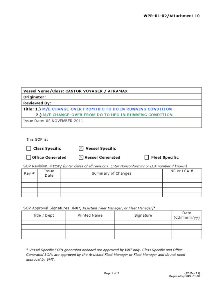 MAIN ENGINE CHANGE-OVER FROM HFO TO LSMGO | PDF