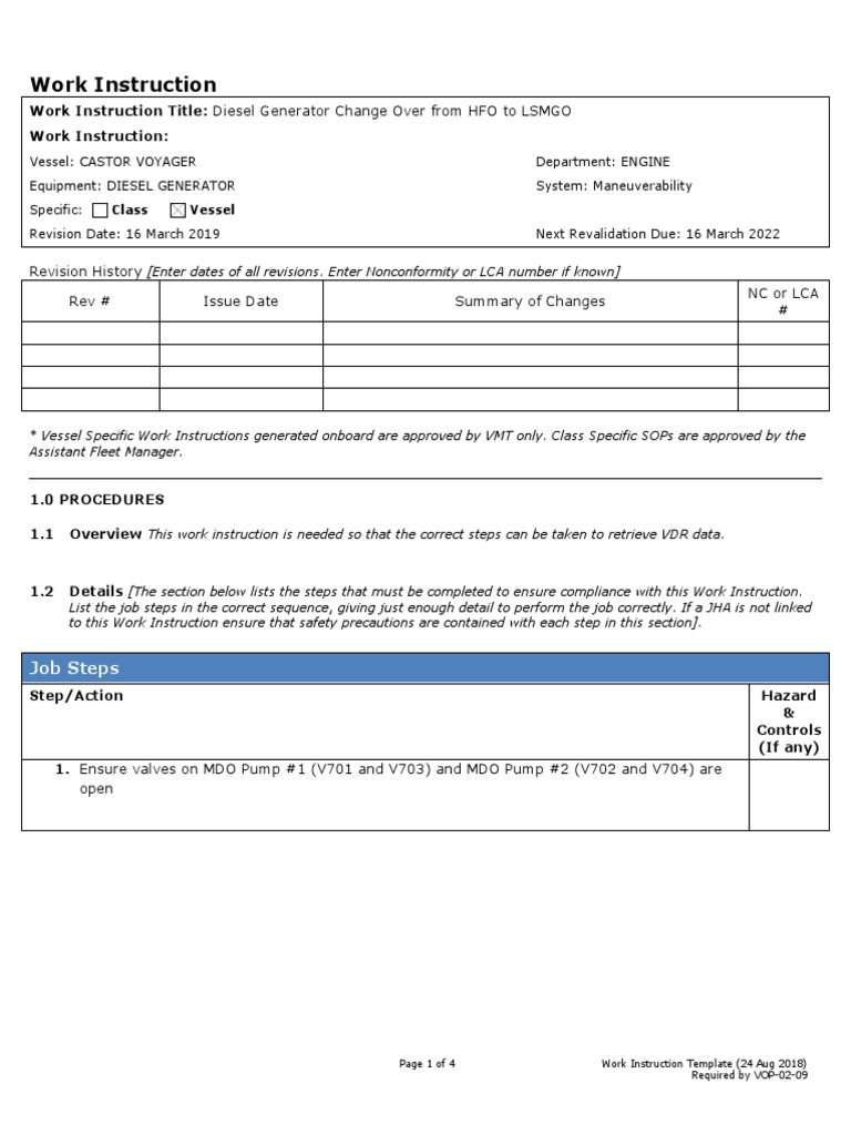 Diesel Generator Change Over From HFO To LSMGO | PDF