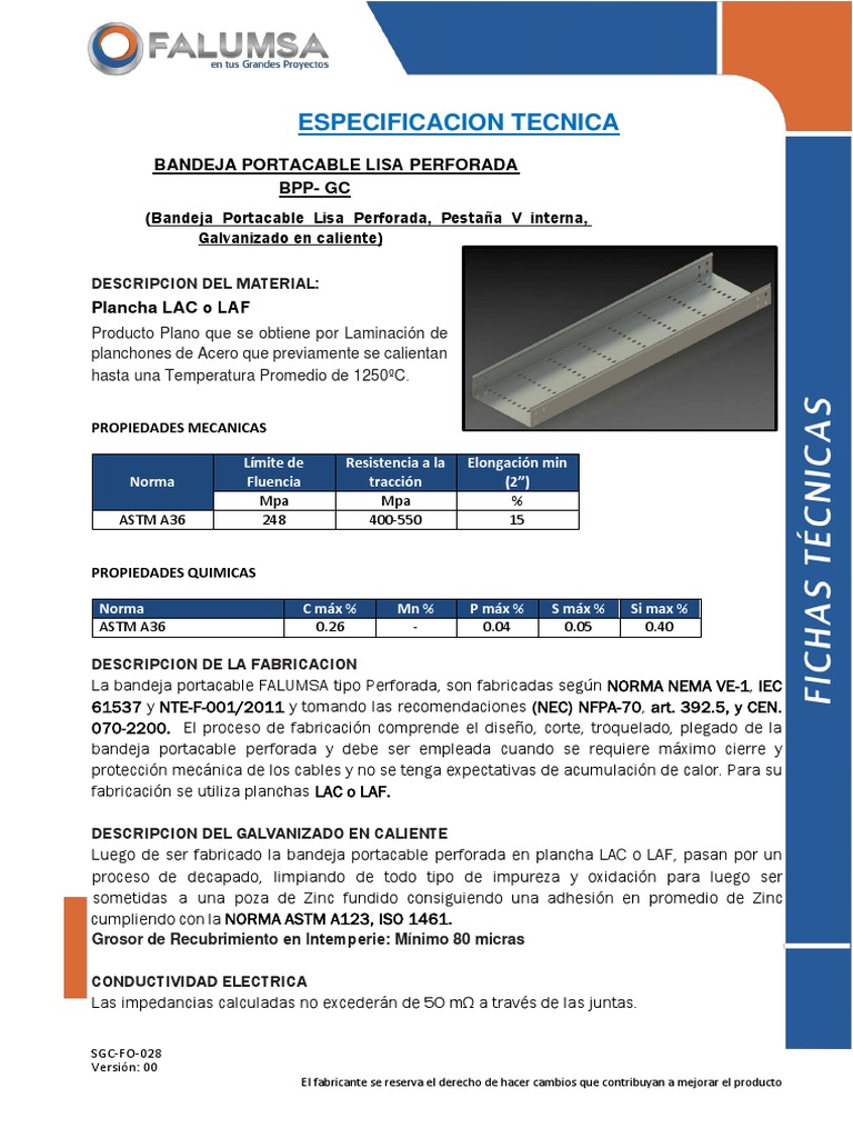 01.- FICHA TECNICA BANDEJA LISA PERFORADA - ELECTRICAS | PDF | Zinc ...