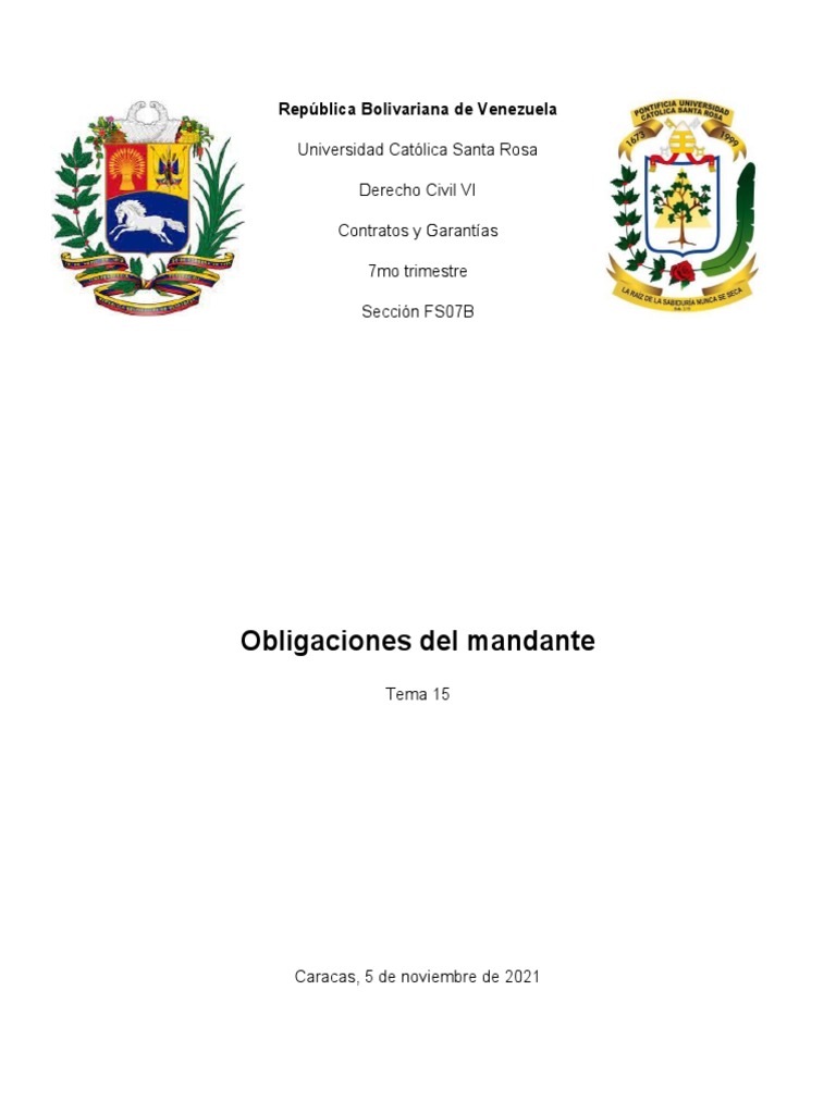 Derecho Civil VI Obligaciones del Mandante UCSAR-IAEL FS07B | PDF | Ley ...