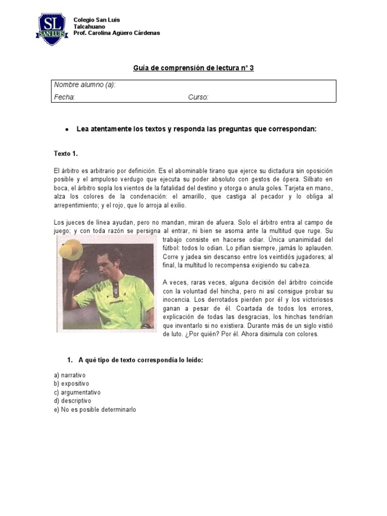Guía de Comprensión de Lectura n3 | PDF | Árbitro