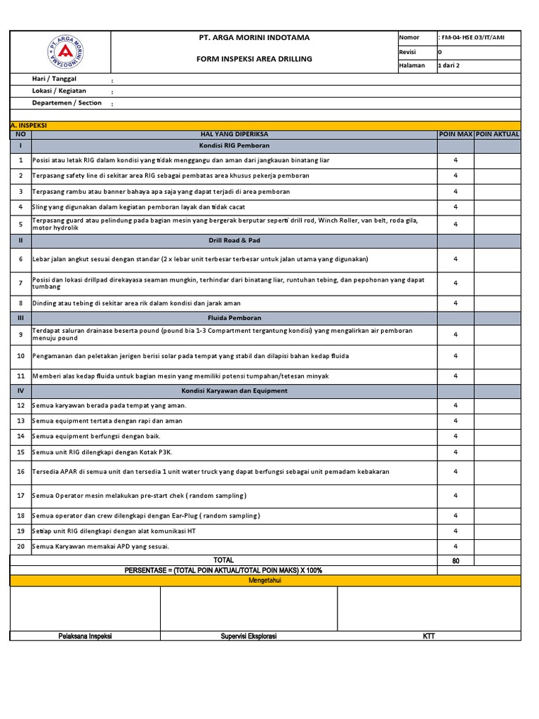 Inspeksi Form Area Rig | PDF