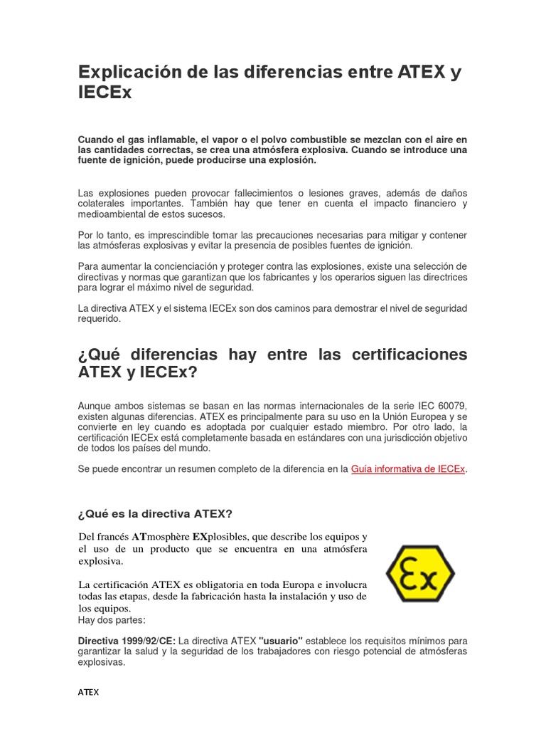 Explicación de Las Diferencias Entre ATEX y IECEx | PDF