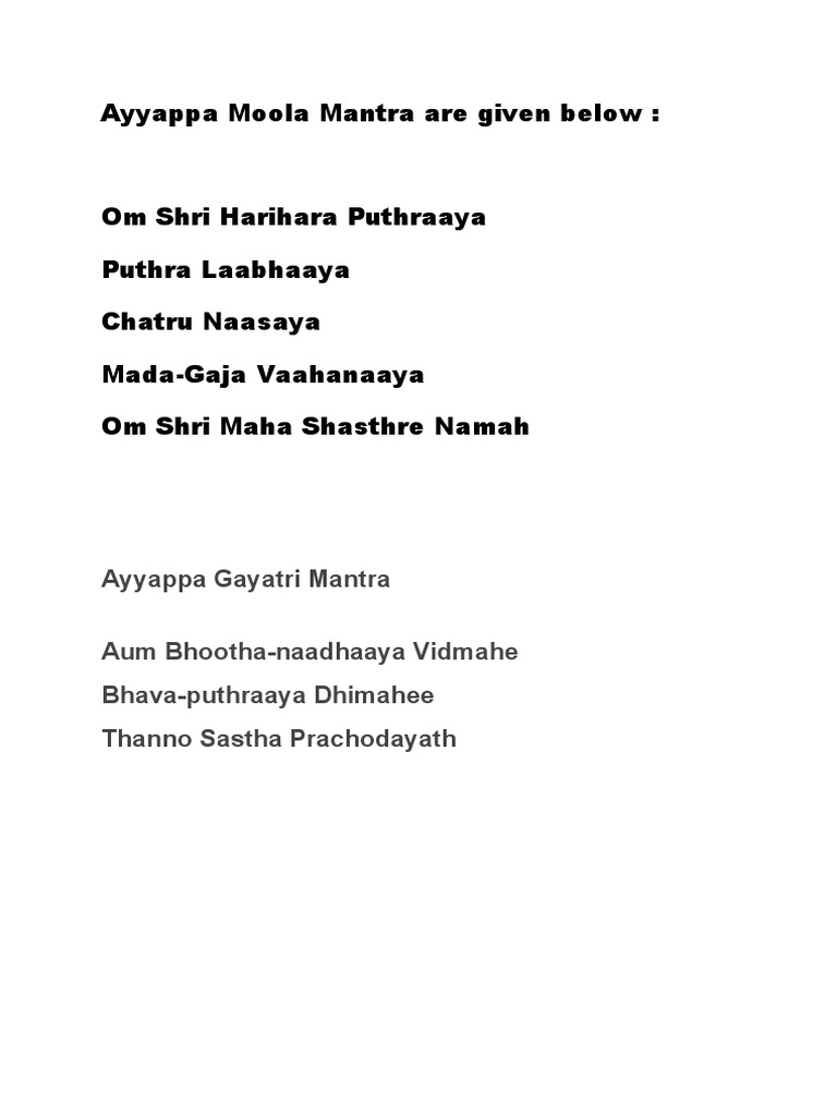 Ayyappa Moola Mantra Are Given Below | PDF