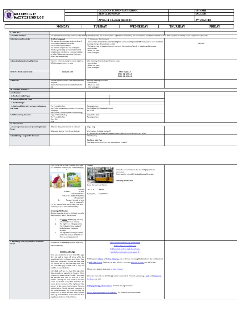 DLL English 6 q3 w10 | PDF | Learning | Cognitive Science