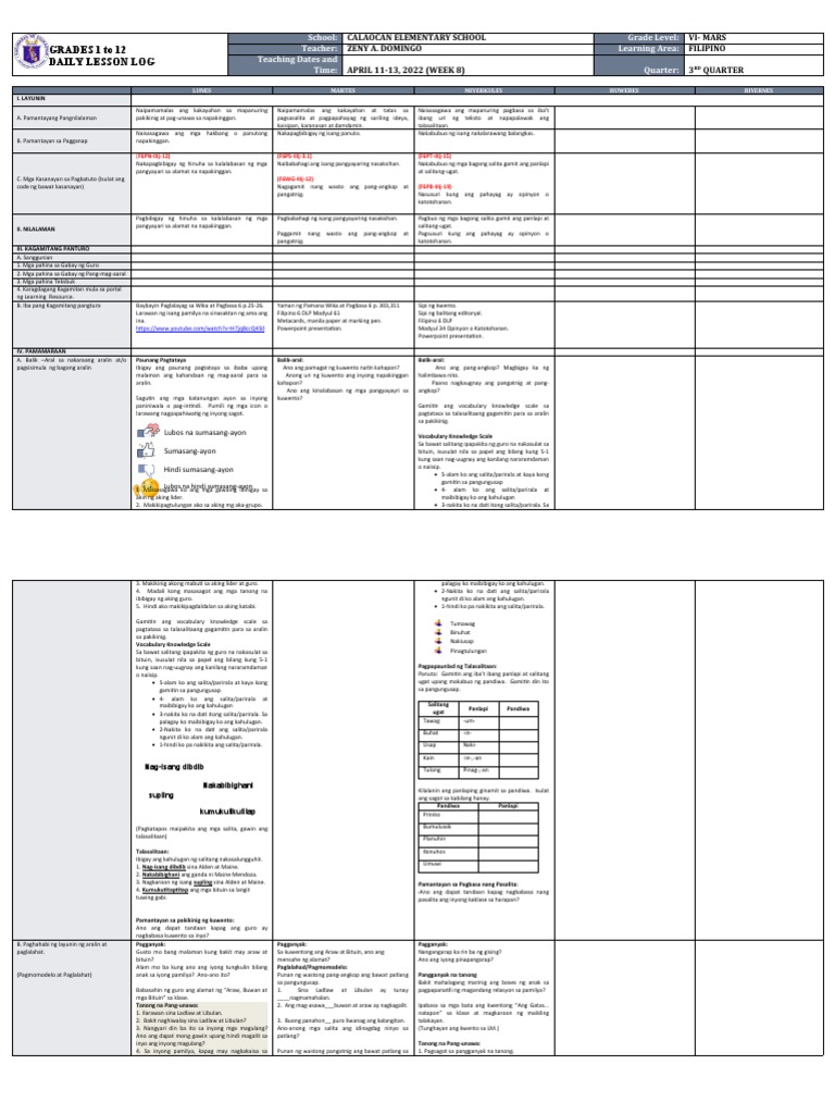 DLL Filipino 6 q3 w10 | PDF