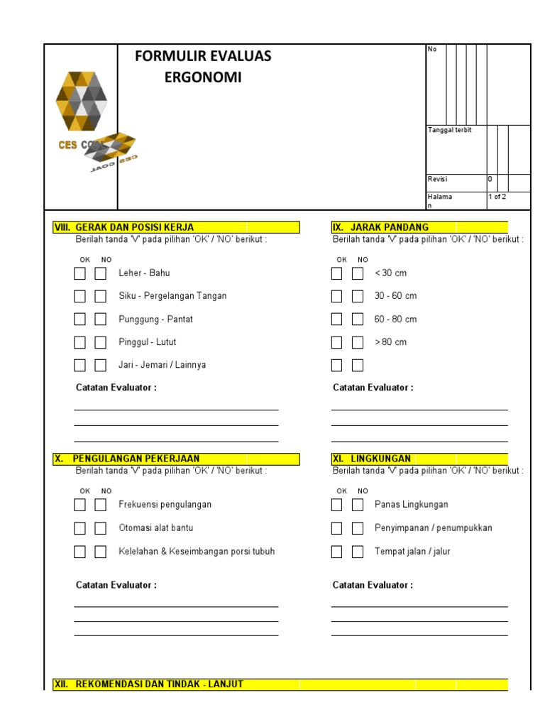 Formulir Evaluasi Ergonomi | PDF