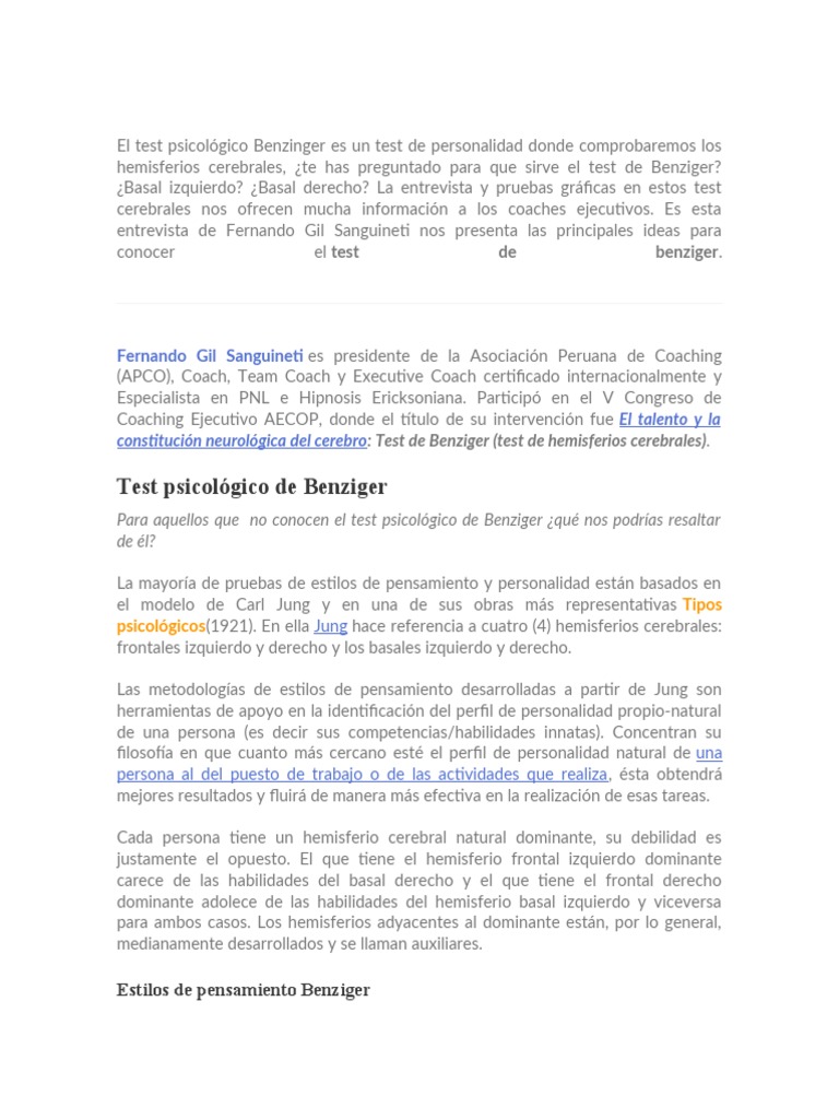 Test de Benziger - Interpretacion | PDF