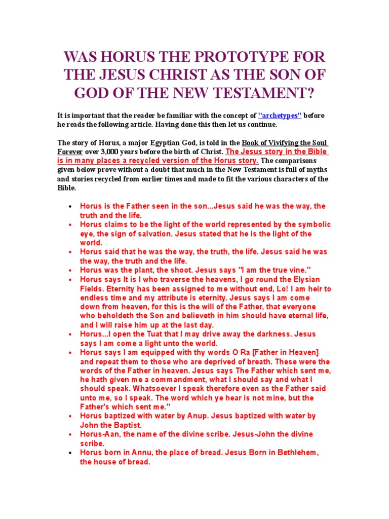 Horus as Prototype for Jesus Christ | PDF