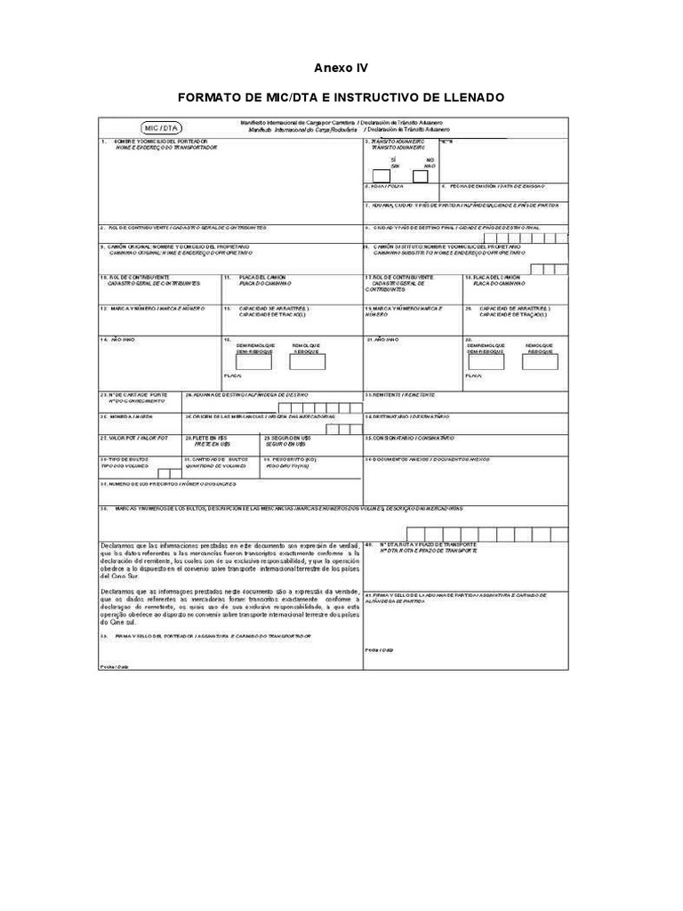 Instructivo MIC/DTA para Transportadores | PDF | aduana | Remolque (Vehículo)