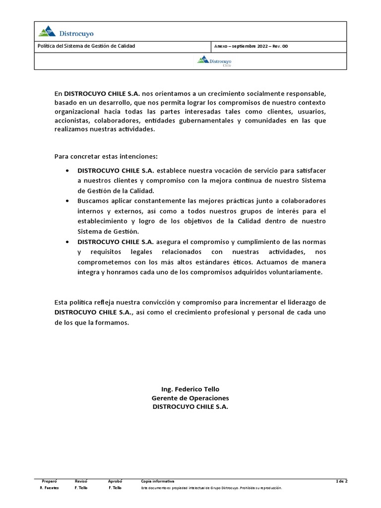 07 Política Del SGC | PDF | Calidad (comercial) | Sistema de manejo de ...