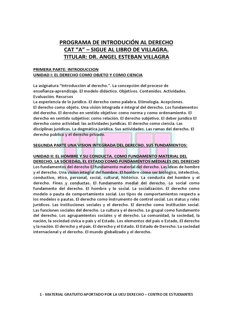 Programa de Introduccion Al Derecho Cat A Villagra | PDF | Fuentes del ...