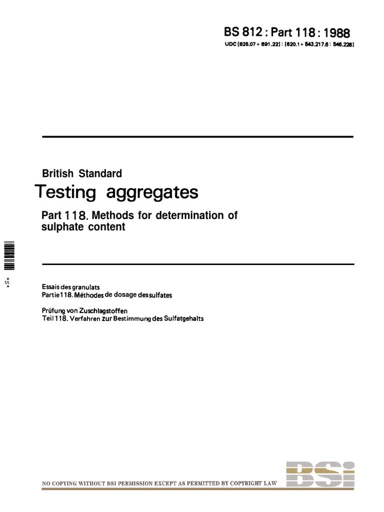 BS 812-118 1988 Sulphate Content硫酸盐含量 | PDF | Ion Exchange | Solubility