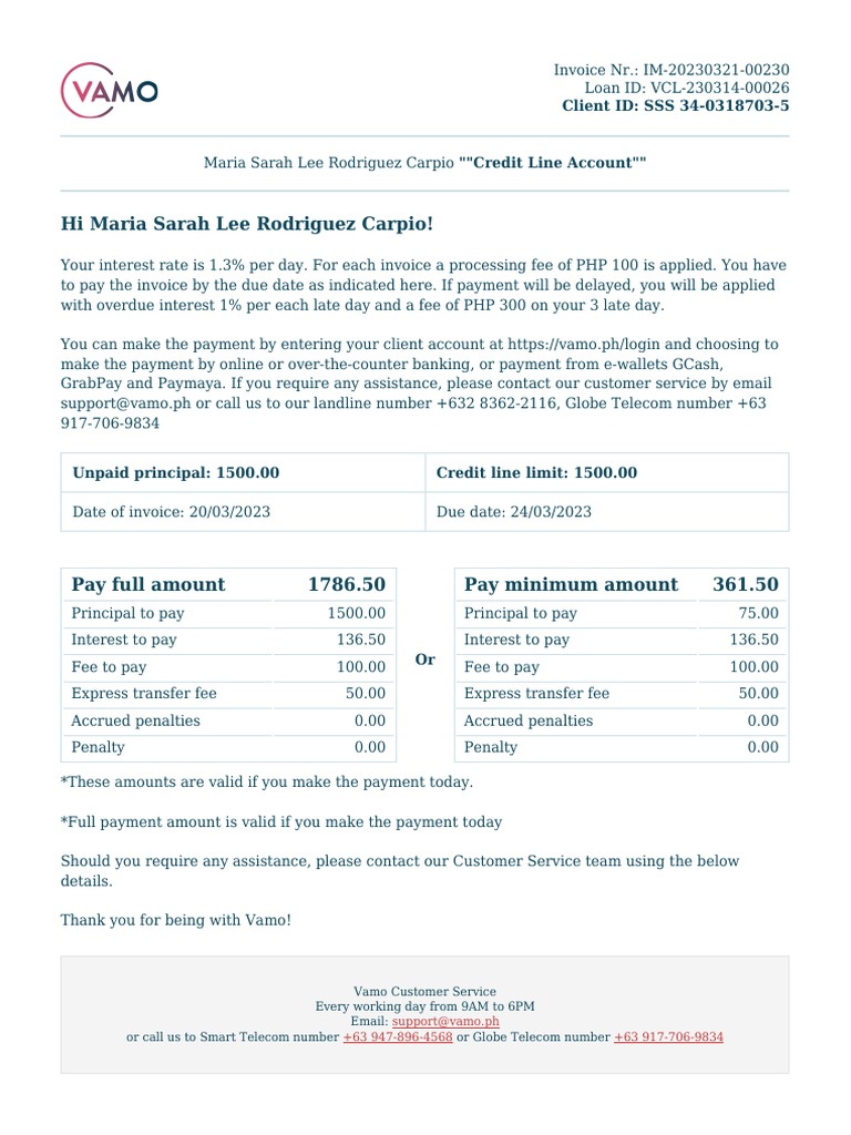 Hi Maria Sarah Lee Rodriguez Carpio!: Client ID: SSS 34-0318703-5 | PDF