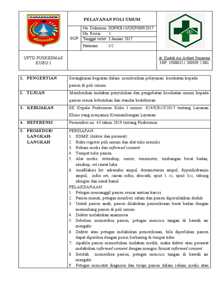 009 Sop Pelayanan Poli Umum | PDF