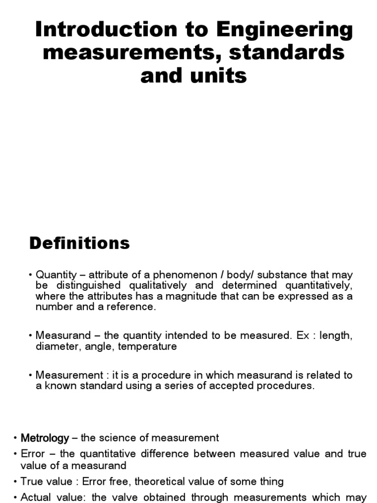 Introduction To Engineering Measurements, Standards and Units New | PDF | Measurement ...