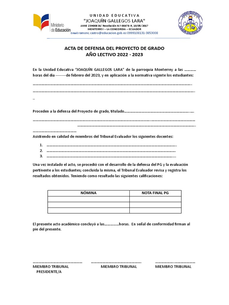 Acta de Defensa Del Proyecto de Grado | PDF