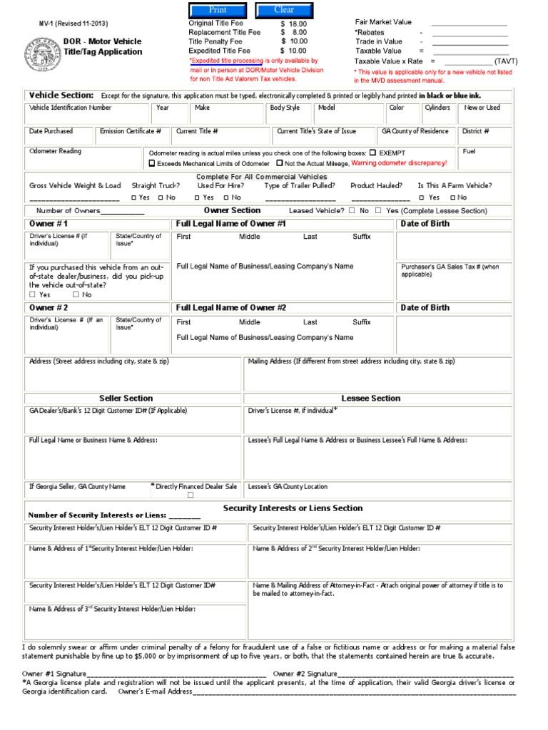 MV Tag and or Title Application Form MV1 0 | PDF | Lease | Driver's License