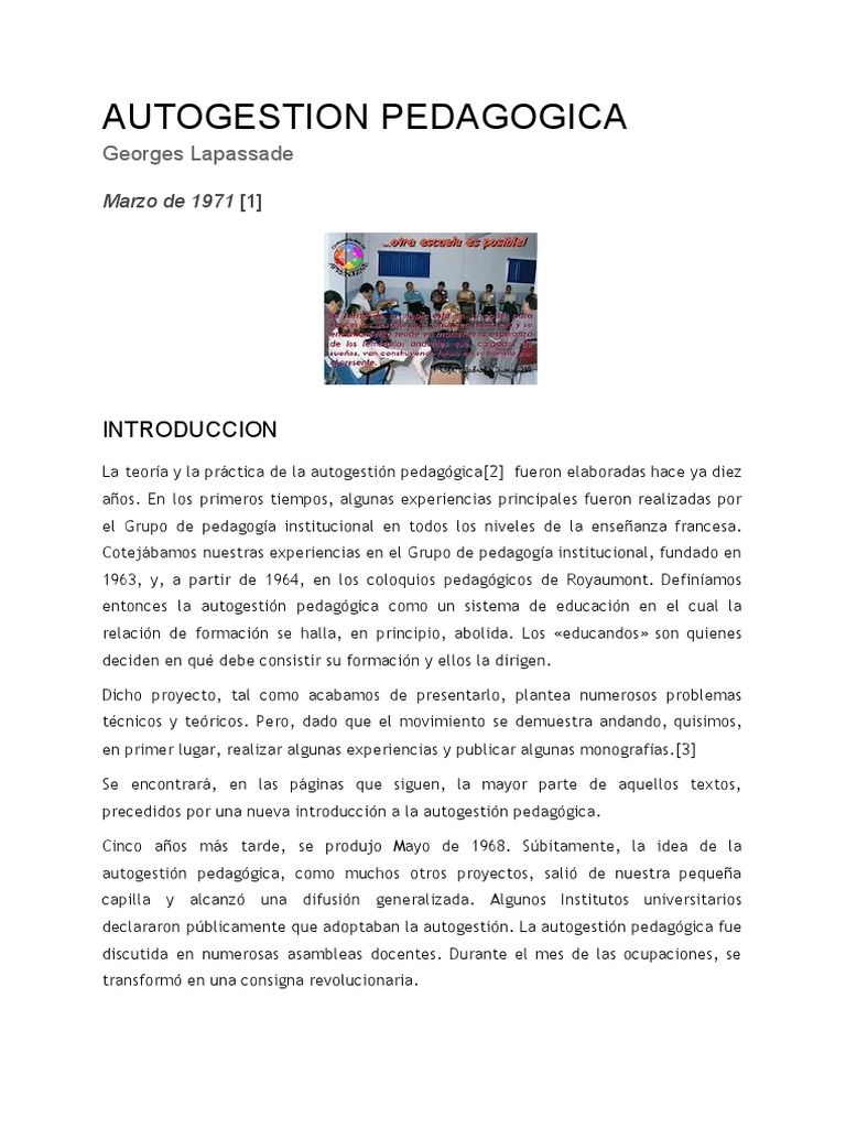 Autogestión Pedagógica: Teoría y Práctica | PDF | Institución ...