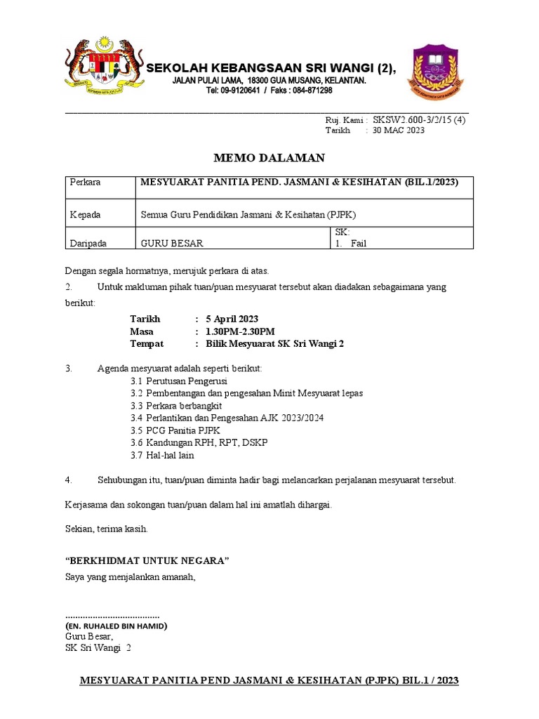 Memo Panggilan Mesy Panitia Pertama 2022 | PDF