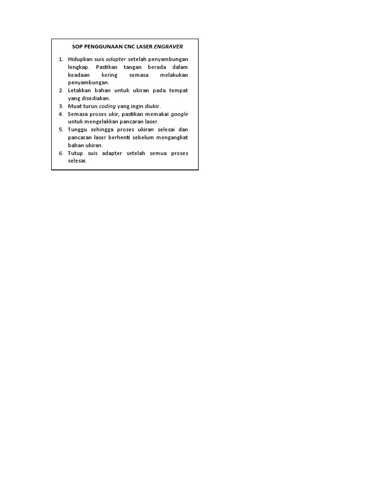 Sop Penggunaan CNC Laser Engraver | PDF
